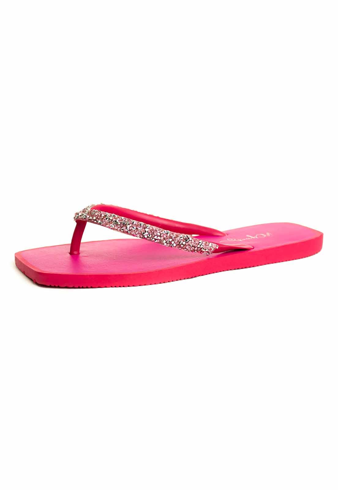 Chinelo Frente Square Pedraria Solado Pink Rosa