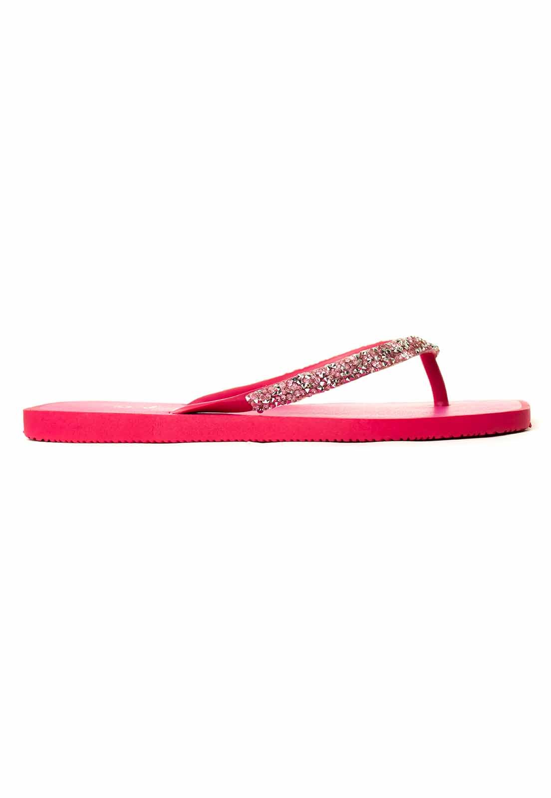 Chinelo Frente Square Pedraria Solado Pink Rosa