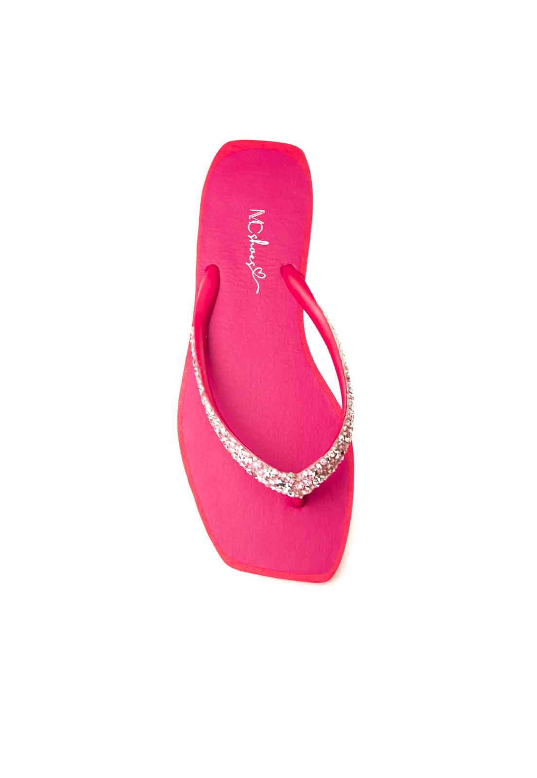 Chinelo Frente Square Pedraria Solado Pink Rosa