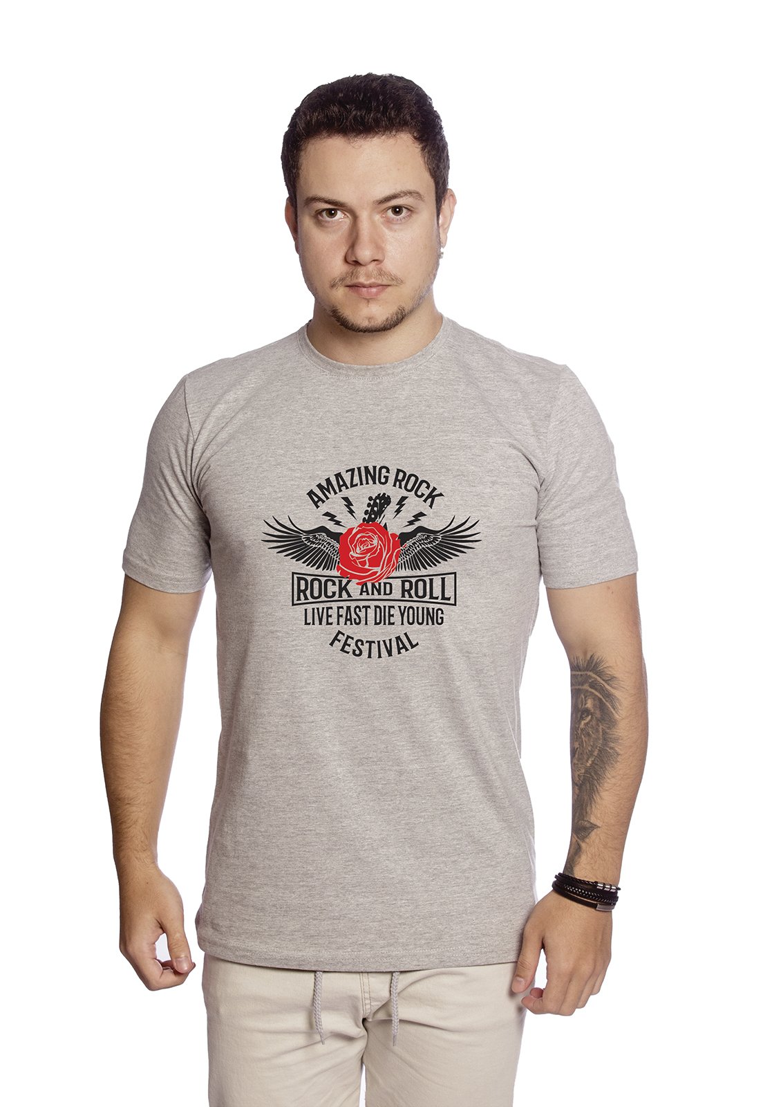 Camiseta Casual Estampada Yoyo Store Gola Redonda em Algodão Cinza