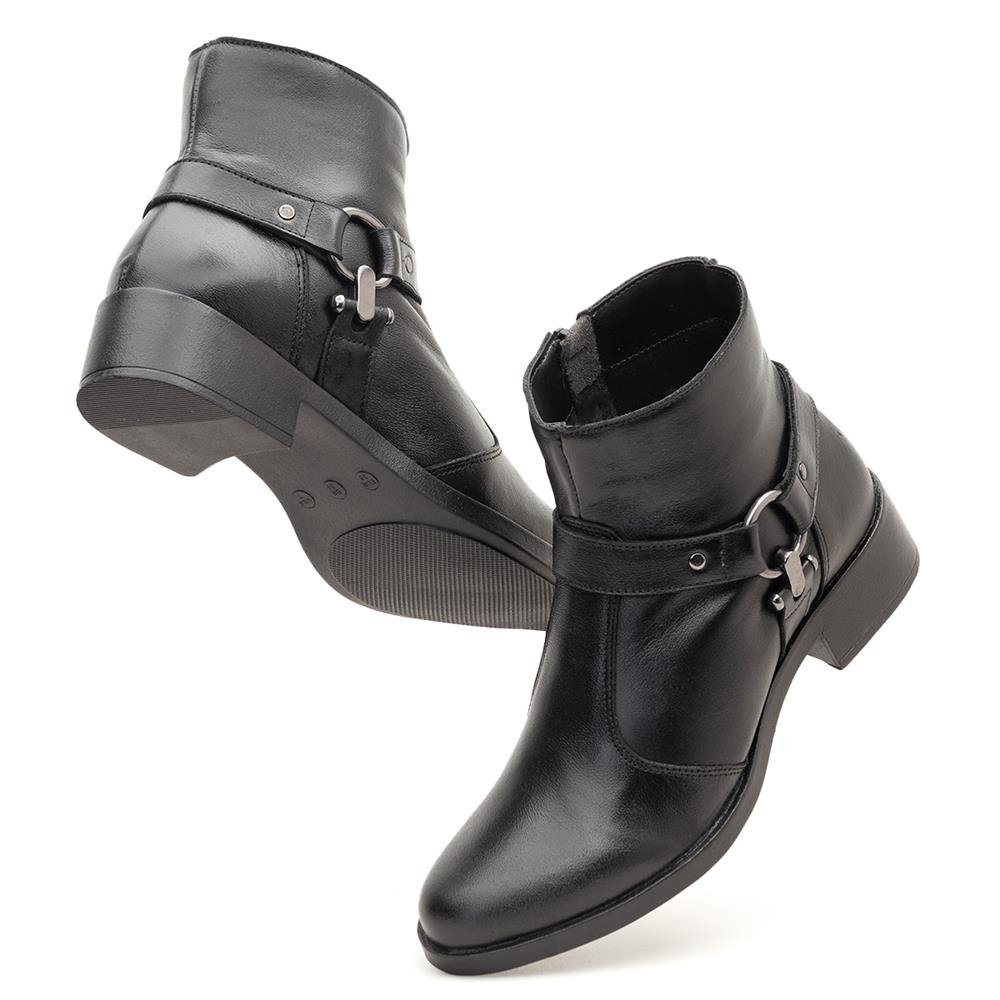 Bota Cano Curto Couro Feminino Zíper Moda Tiras Argola Inverno ...