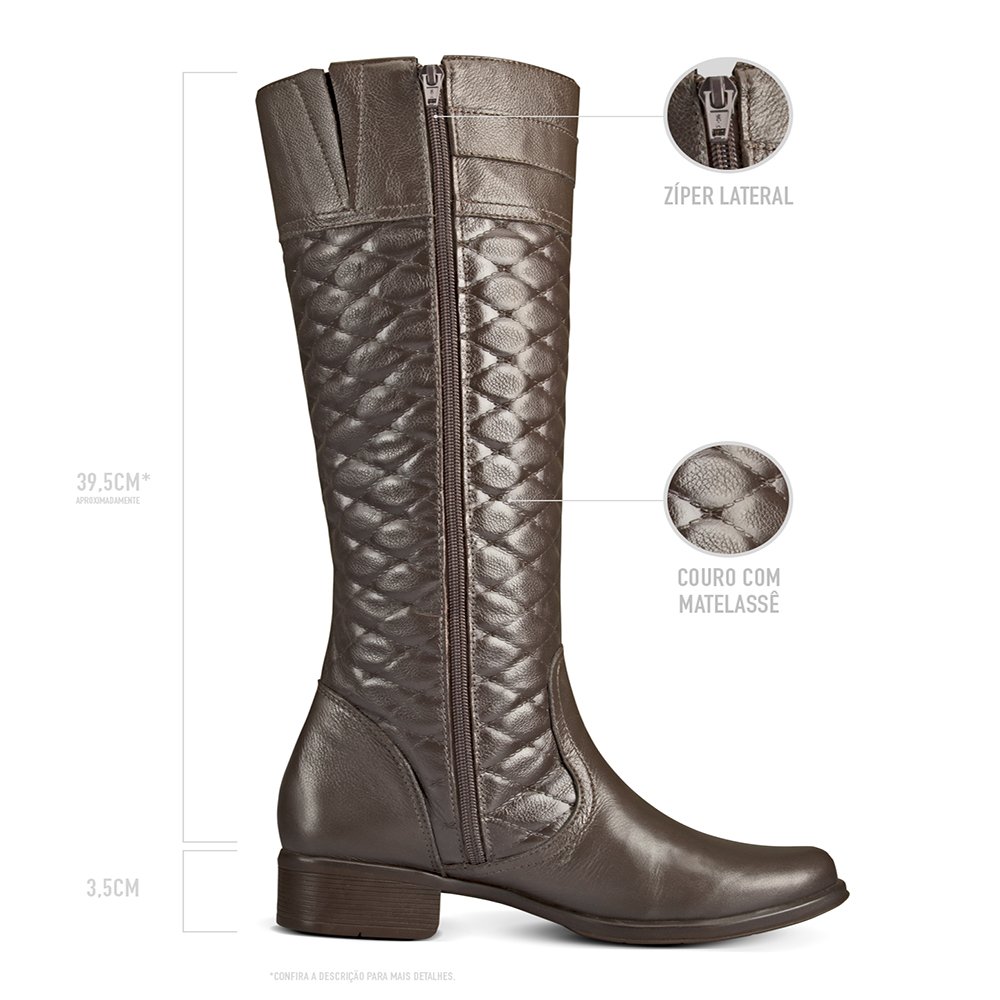 Bota Snap Shoes Montaria Ec Em Couro Detalhe Matelasse Feminino Marrom