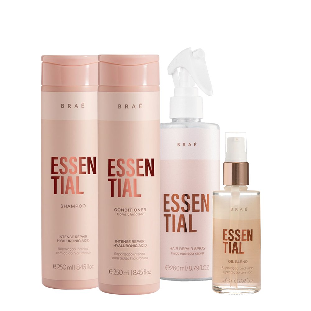 Kit Brae Essential Shampoo Condicionador Oil Blend e Hair Repair Spray (4 produtos) ÚNICO