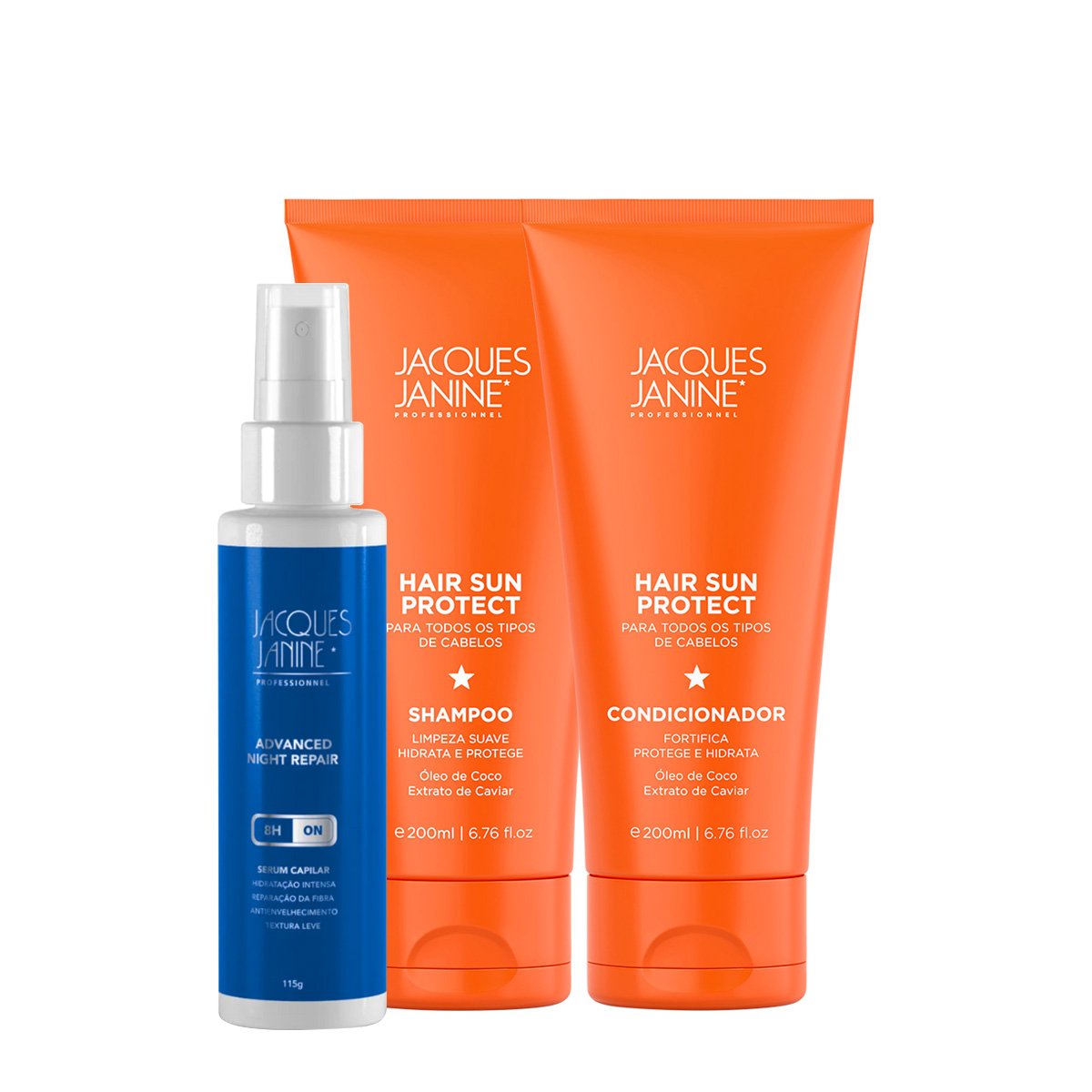 Kit Jacques Janine Hair Sun Protect Shampoo Condicionador e Night Serum (3 produtos) ÚNICO