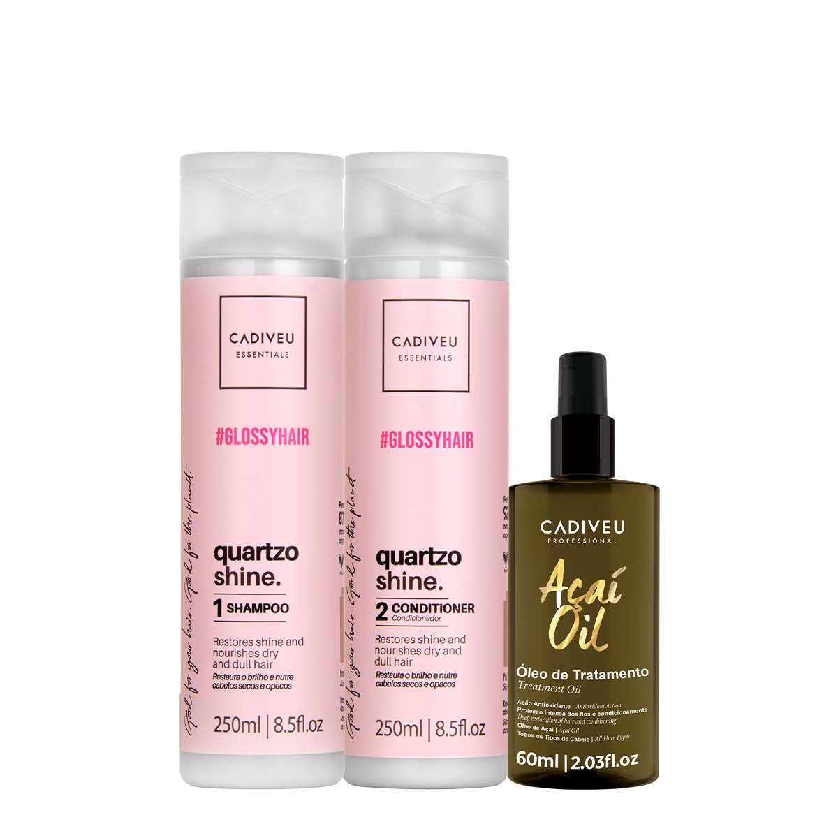 Kit Cadiveu Essentials Quartzo Shine Shampoo Condicionador e Acai Oil ...