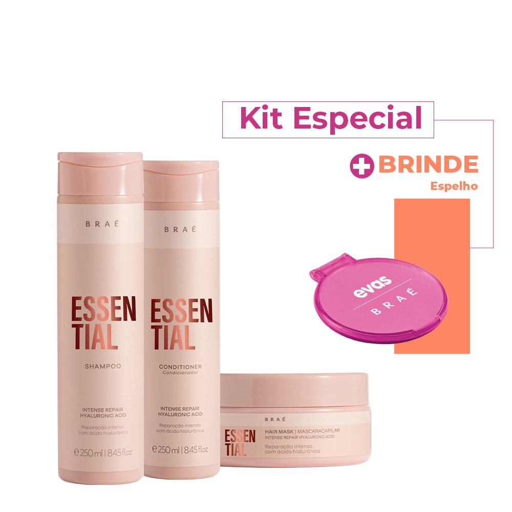 Kit Brae Essential Shampoo Condicionador Mascara e Espelho Colab (4 produtos) ÚNICO
