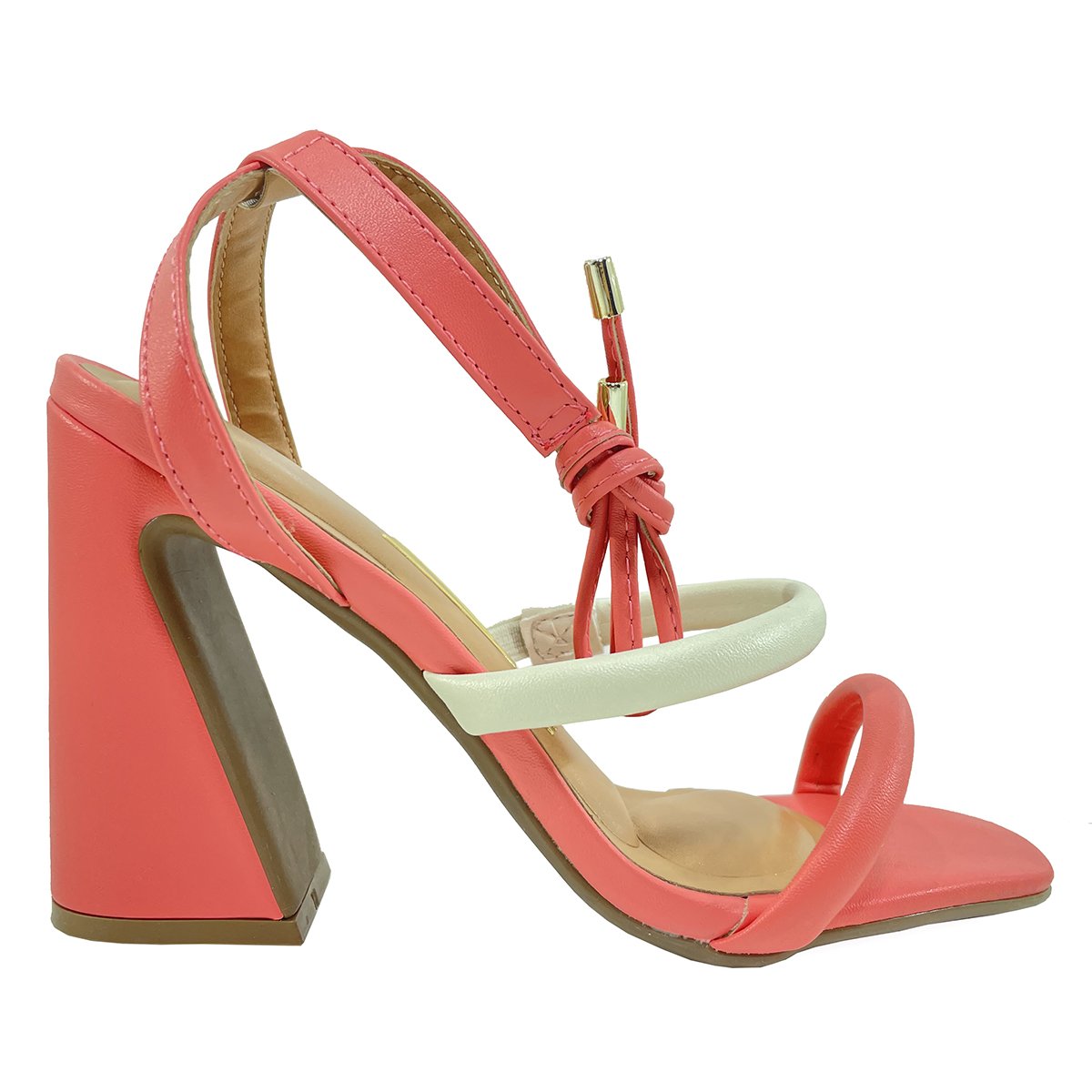 Sandália Vizzano Social Amarração Salto Bloco - Rosa e Branco Rosa