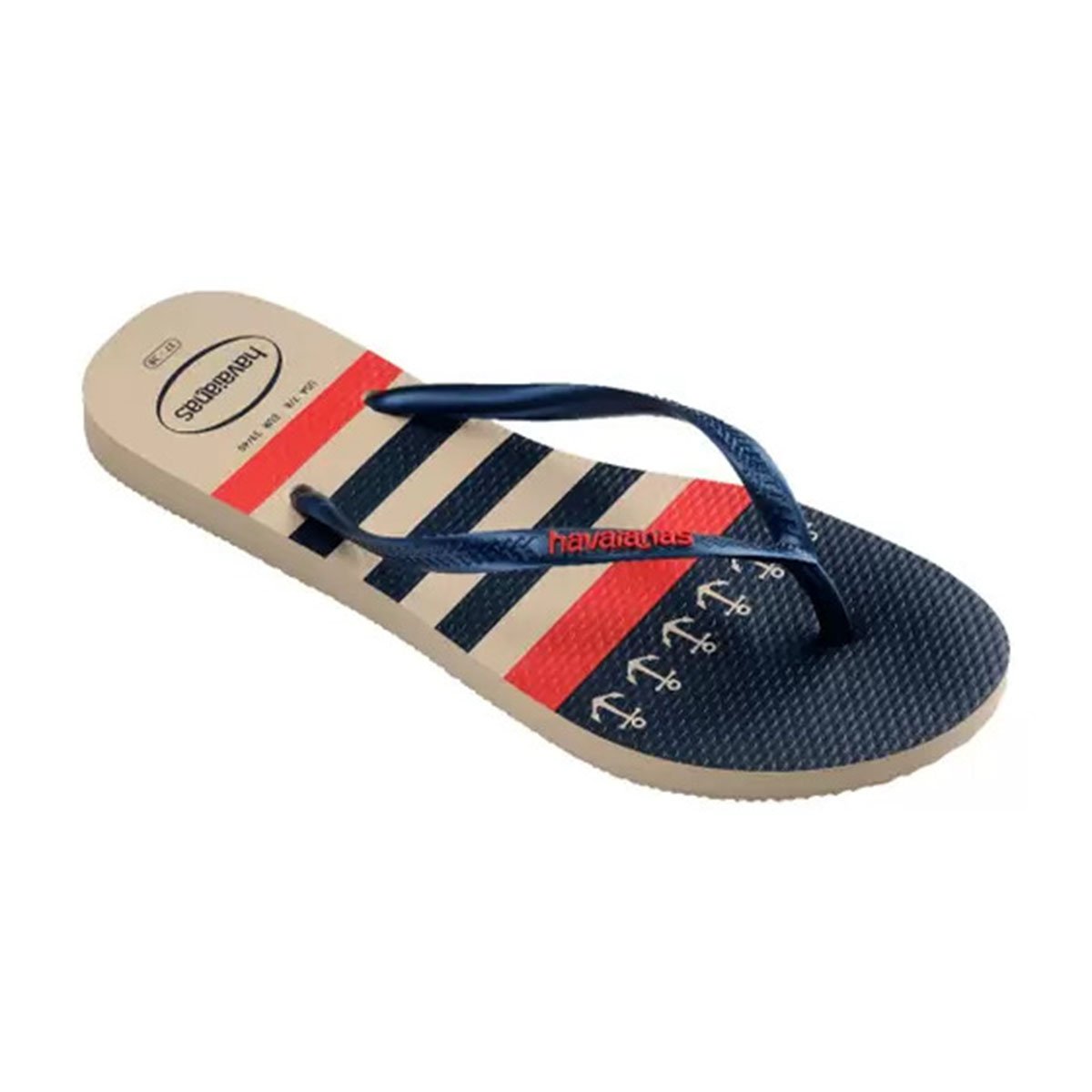 Chinelo Havaianas Slim Nautical Feminino - Bege e Marinho Bege