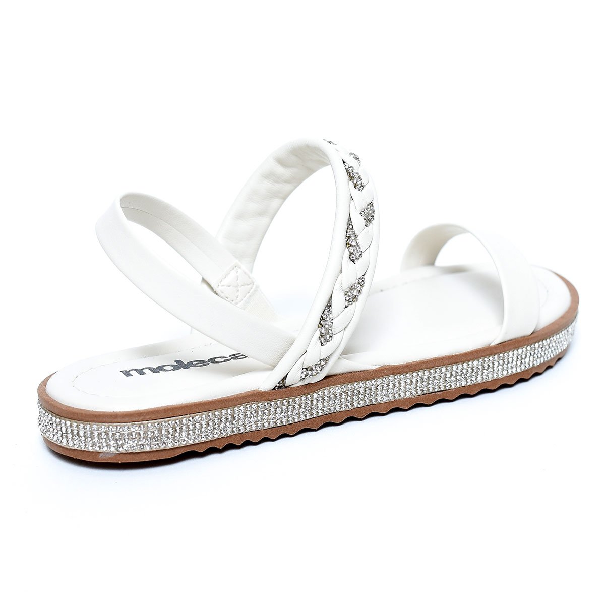 Rasteira Moleca Flat Com Strass Feminina - Branco Branco