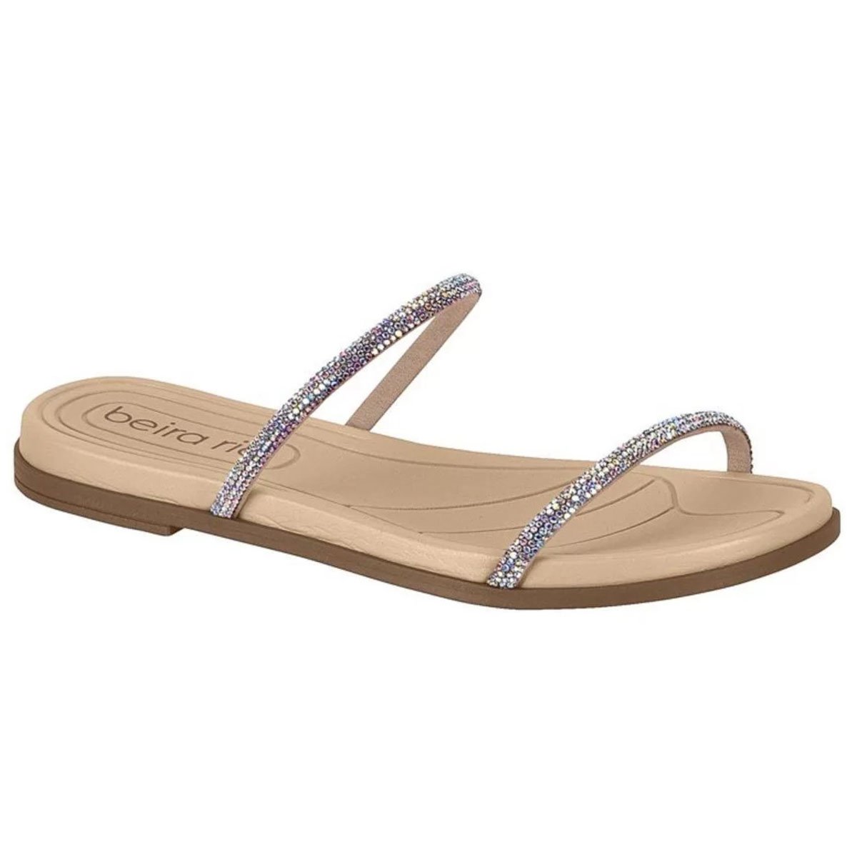 Rasteira Beira Rio Flatform Tira Strass Feminina - Azul e Rosa Marrom