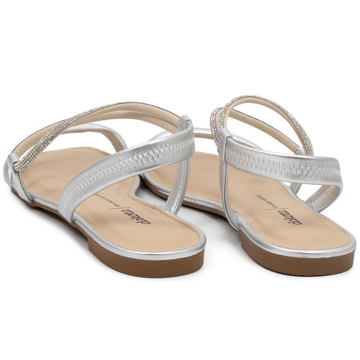 Rasteira Dakota Tira Strass Metalizada Feminina - Prata Prata