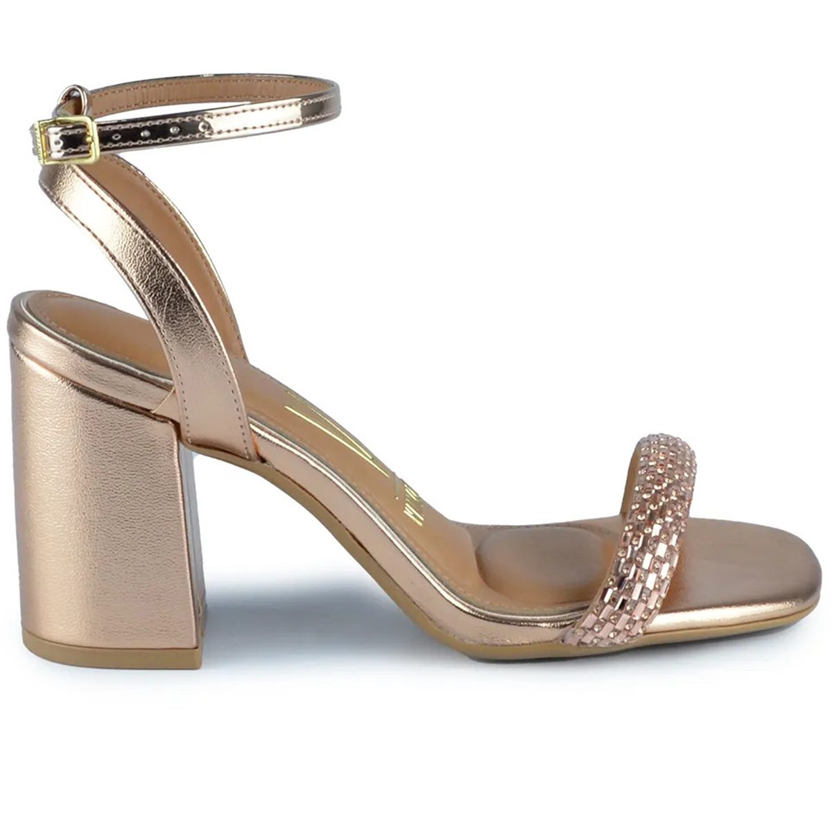 Sandália Vizzano Metalizada Strass Salto Bloco Feminino Rosa