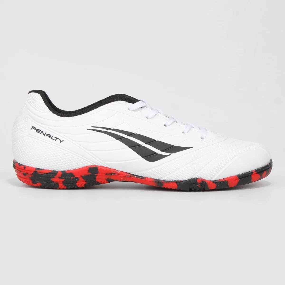 Chuteira Futsal Infantil Penalty Matis XXI - Branco e Vermelho Branco