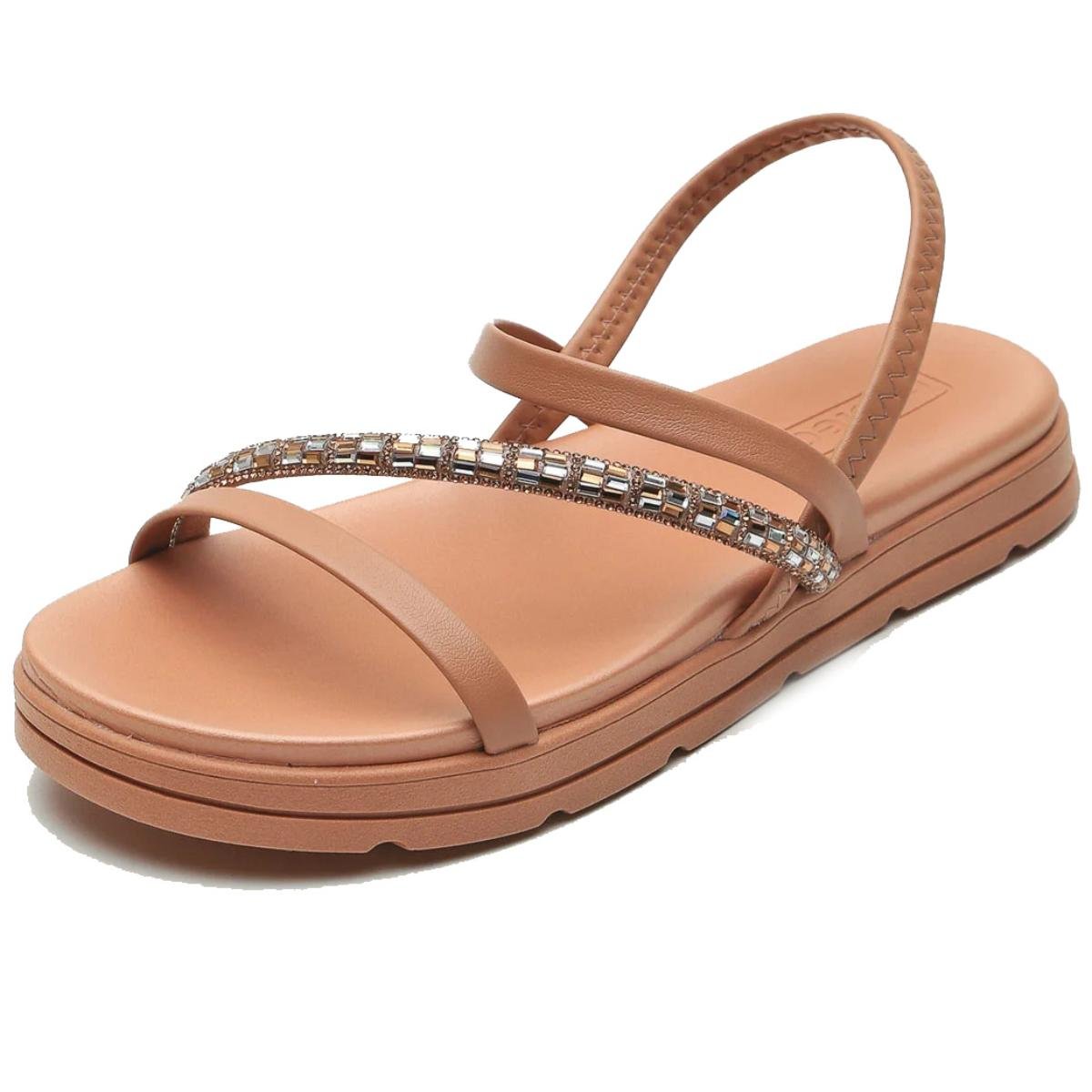 Papete Moleca Elástico Pedraria Feminina - Nude Marrom