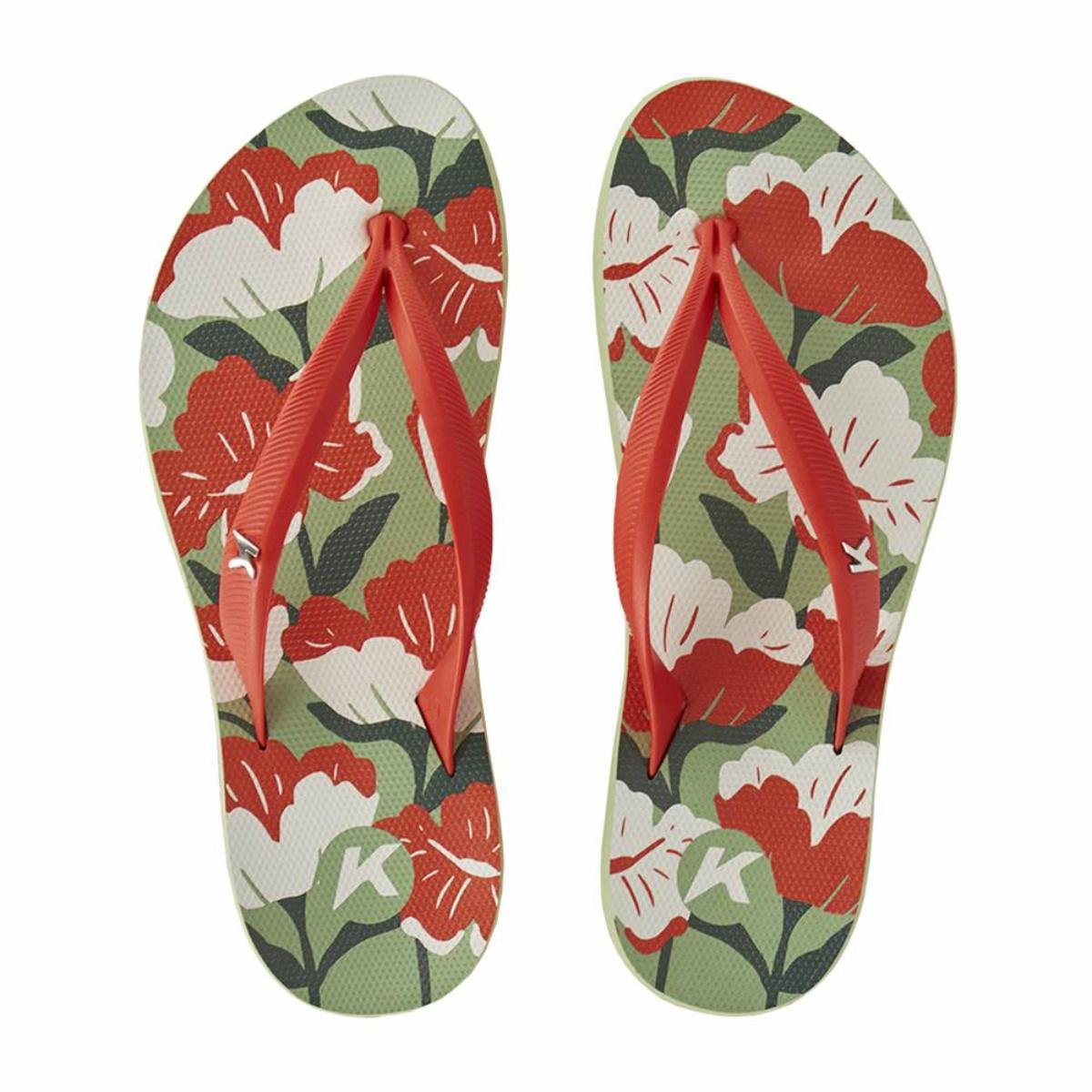 Chinelo Kenner Ibiza Flora Feminino - Verde e Vermelho Vermelho