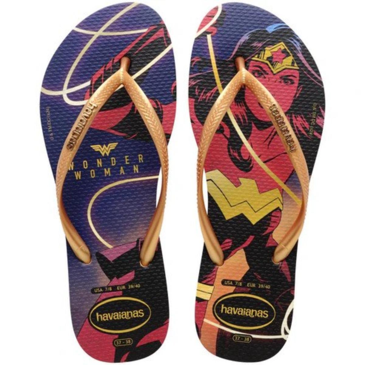 Chinelo Havaianas Slim Wonder Feminino - Marinho e Dourado Azul/Dourado