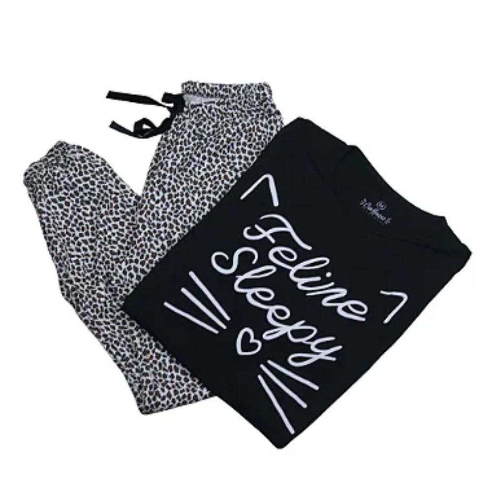 Pijama Cia Basic Feline Sleepy Feminino Preto