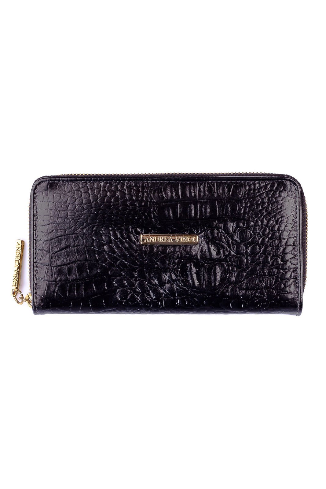 Carteira feminina de couro croco Bonny Preto