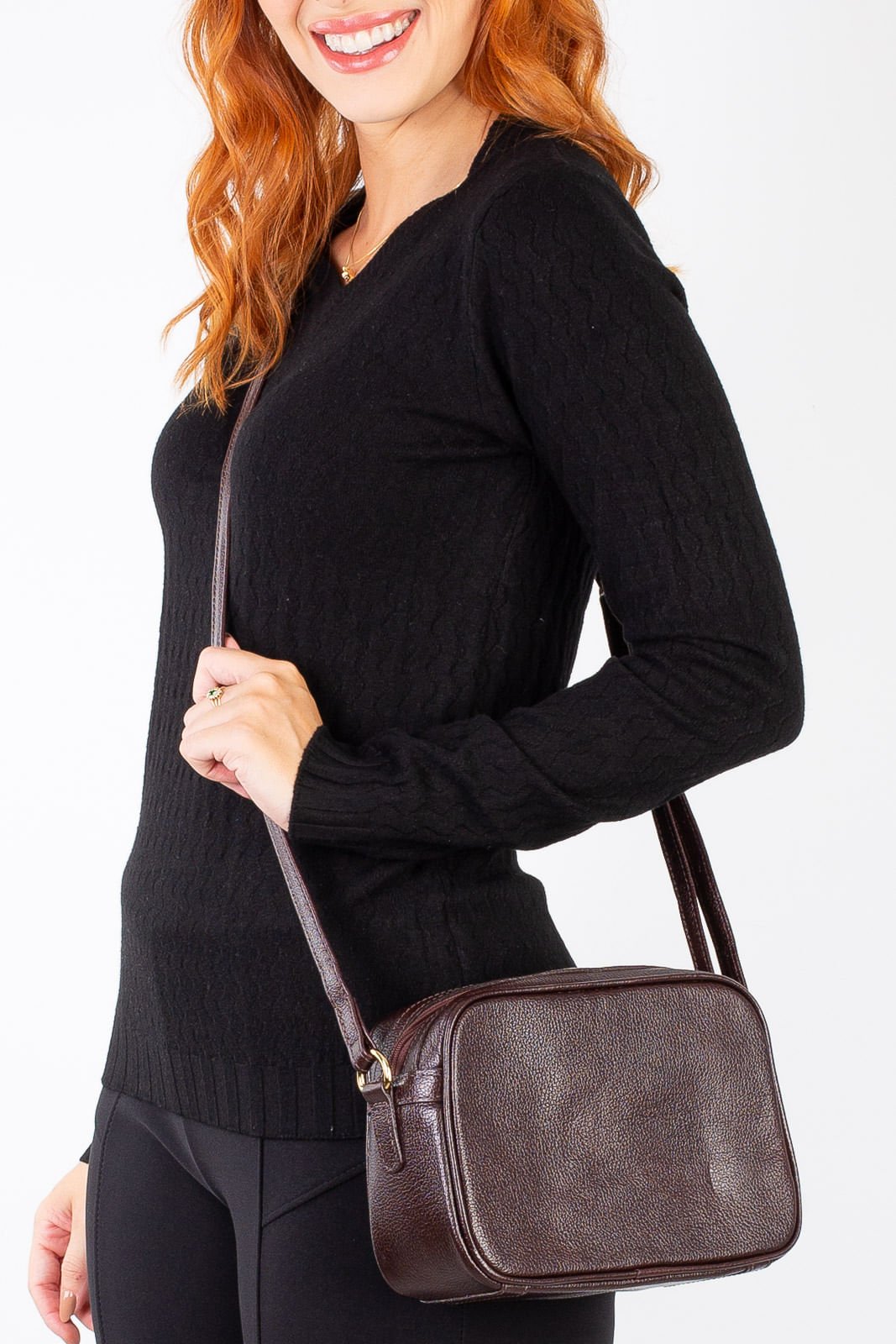 Bolsa quadrada pequena de couro liso Diana Marrom