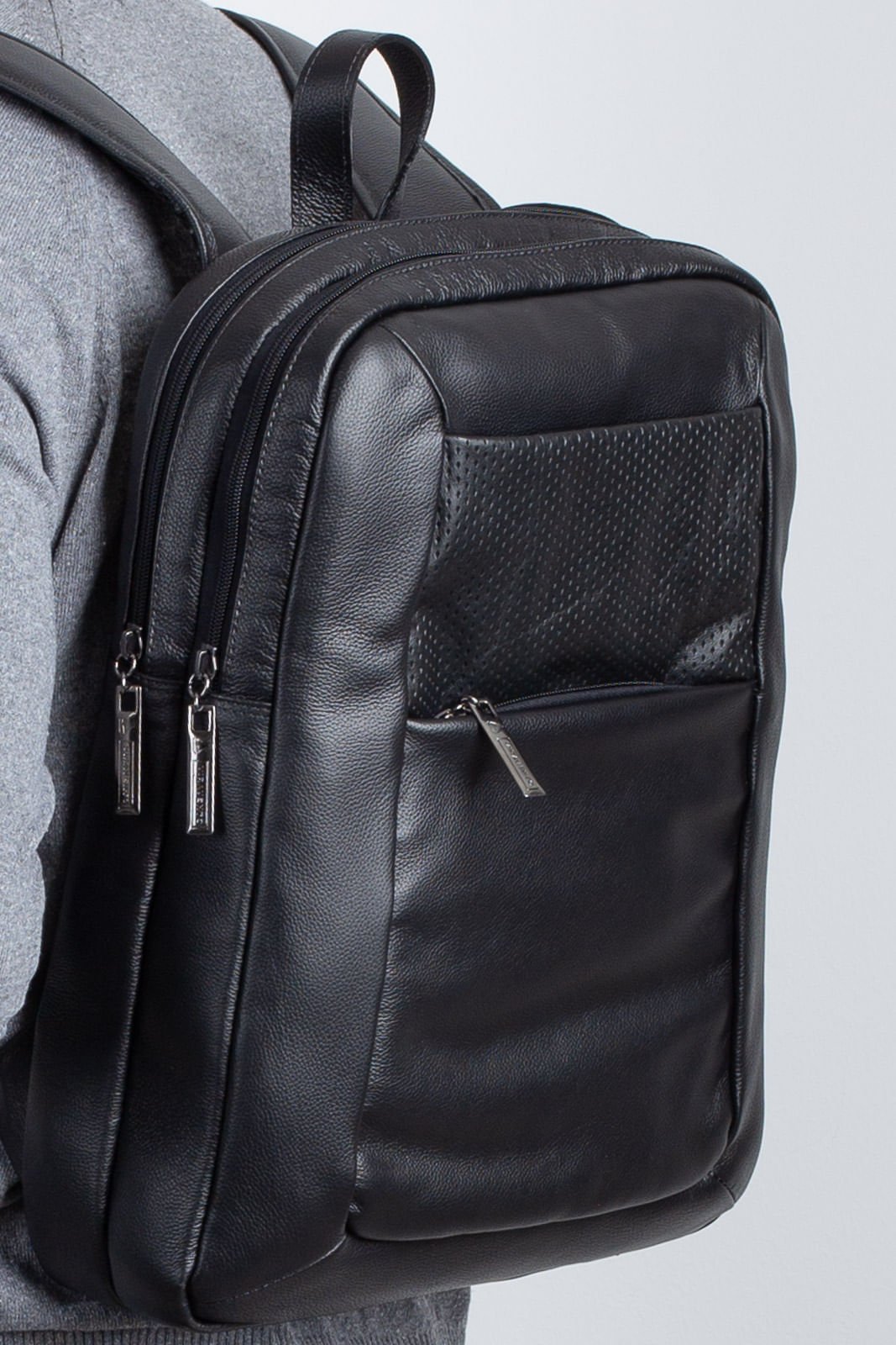 Mochila de couro grande slim Patrick Preto