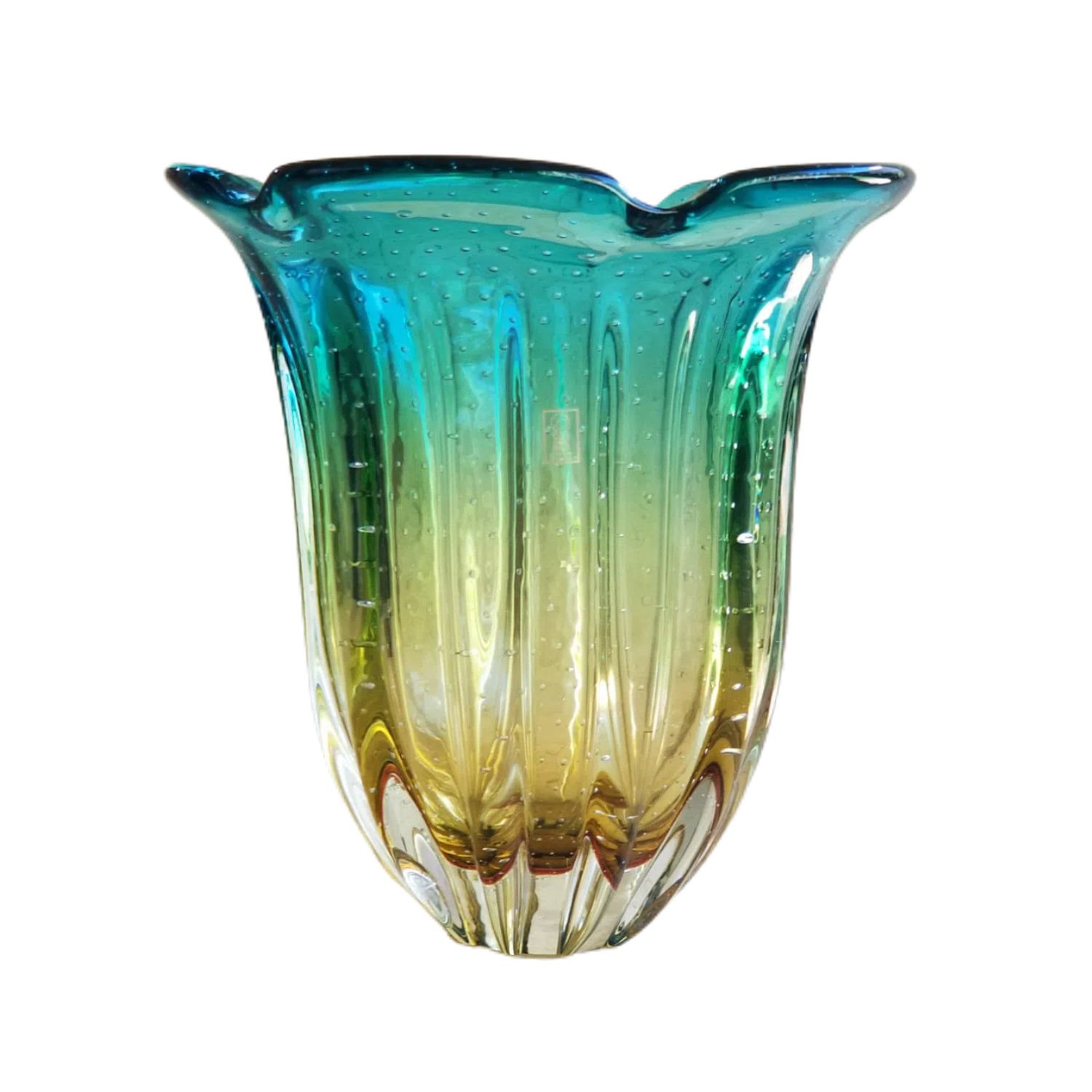 Vaso de Murano - Verde Esmeralda com Âmbar Verde