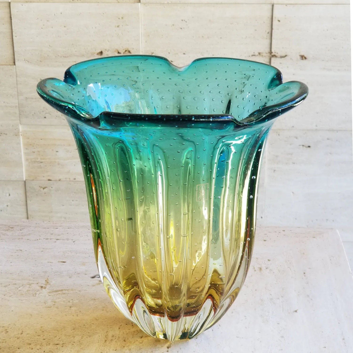 Vaso de Murano - Verde Esmeralda com Âmbar Verde