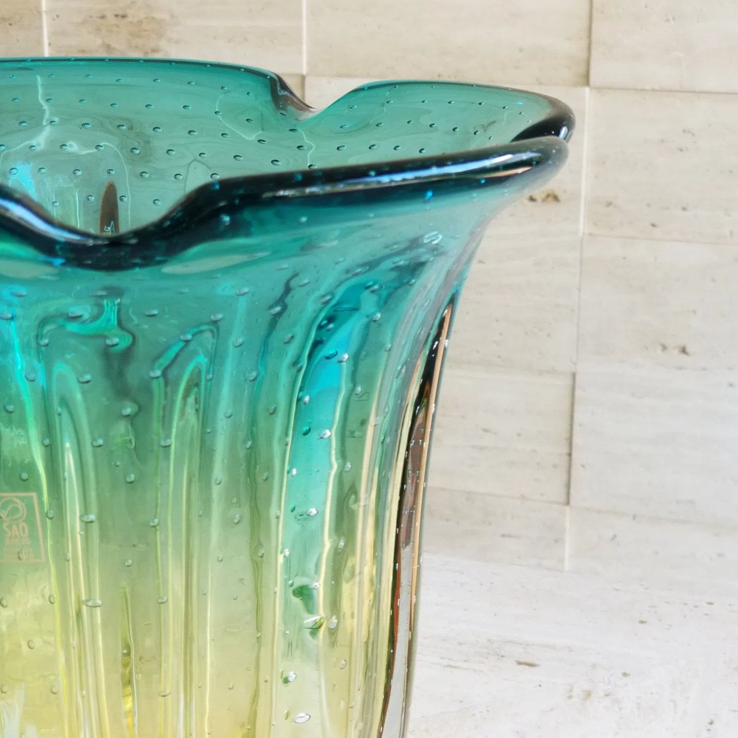 Vaso de Murano - Verde Esmeralda com Âmbar Verde