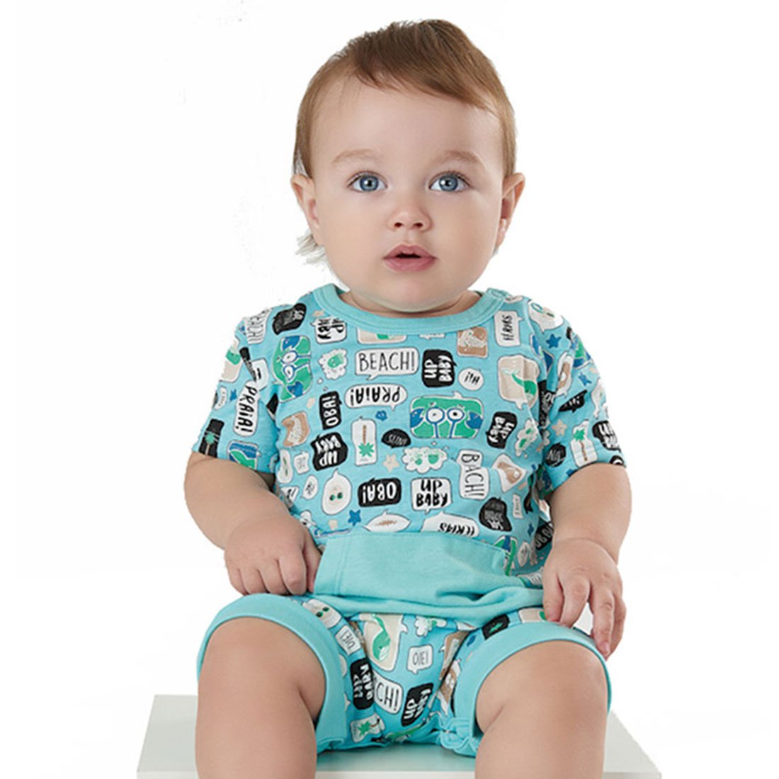 Macaquinho Infantil Balões Turquesa Up Baby Azul