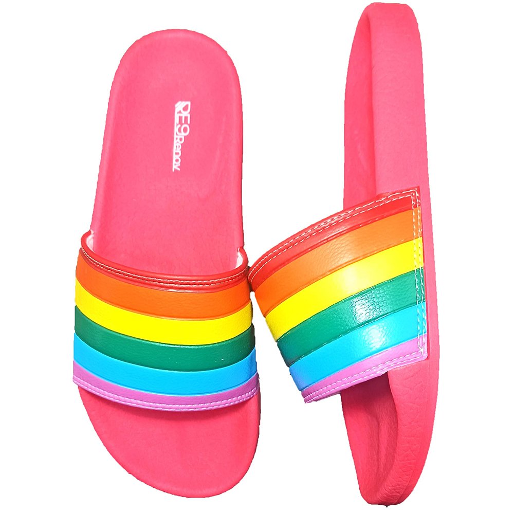 Chinelo Renov Store Aberto com Estampa Arco Iris e Sola Borracha Confortavel Rosa