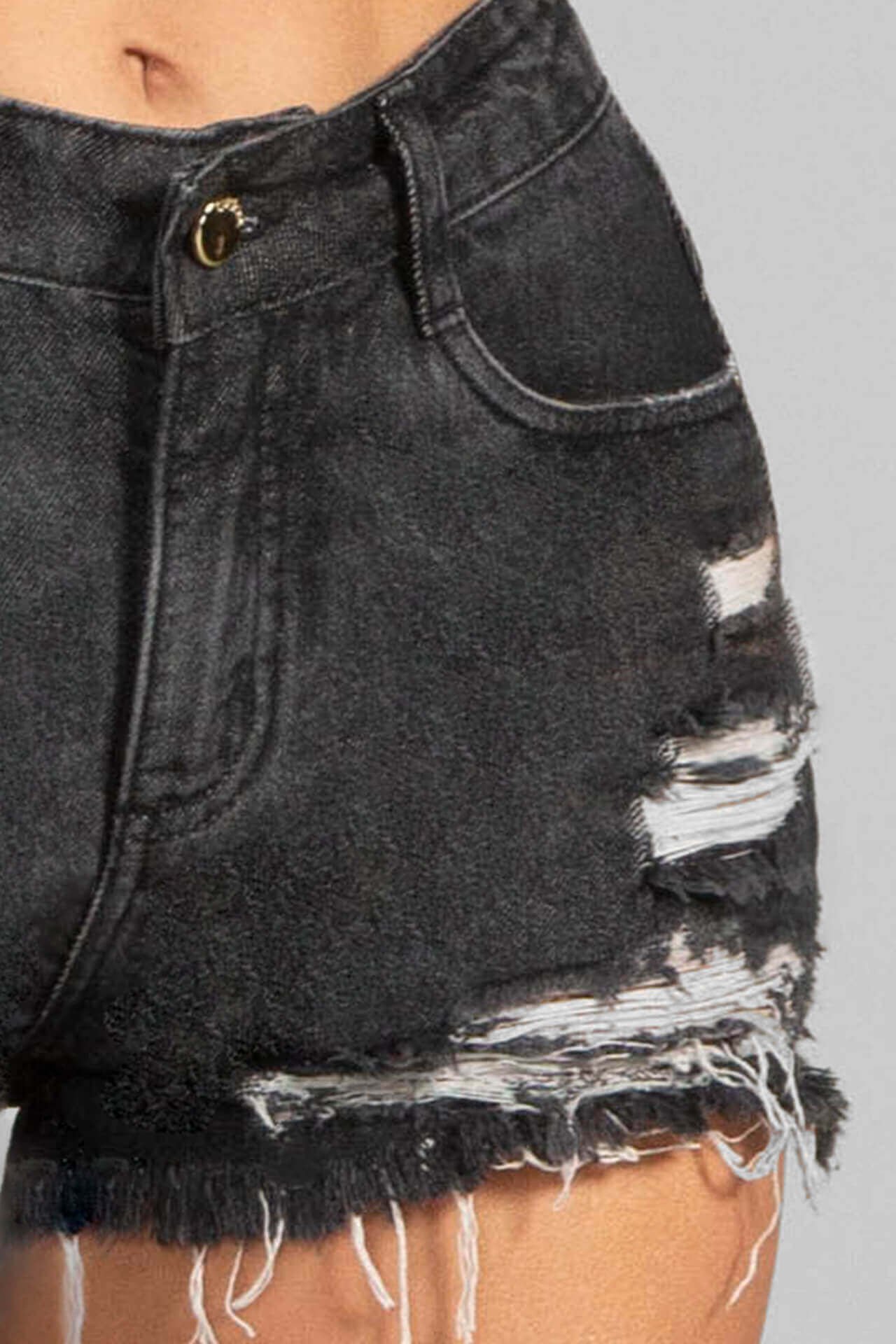 Shorts Jeans Modelador Preto Destroyed Preto