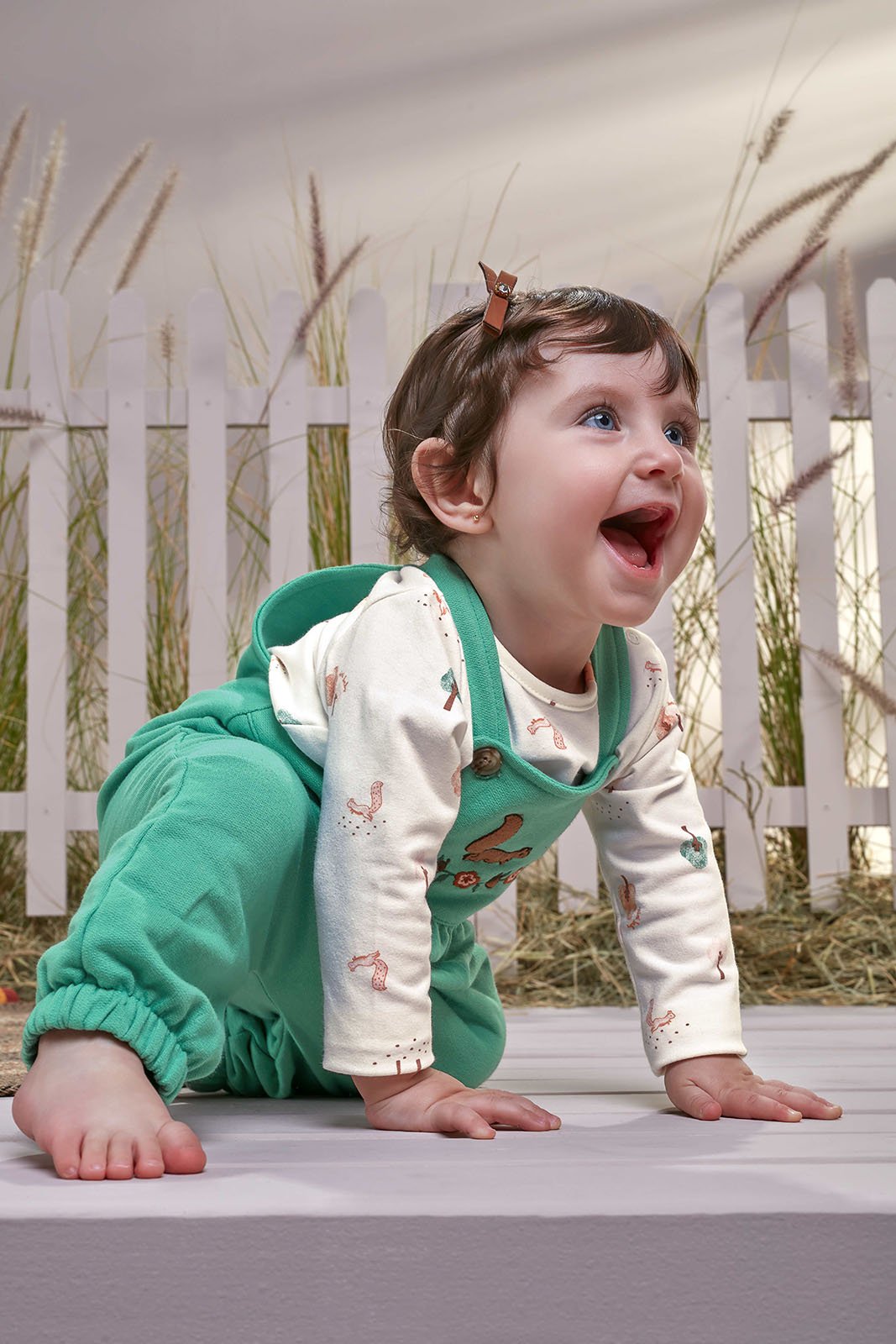 Conjunto Bebê Jardineira e Camiseta Nini Bambini Esquilo Verde e ...