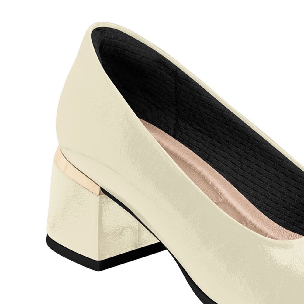 Sapato Feminino Salto Médio Verniz Off White Ouro Piccadilly 748009-30 Bege
