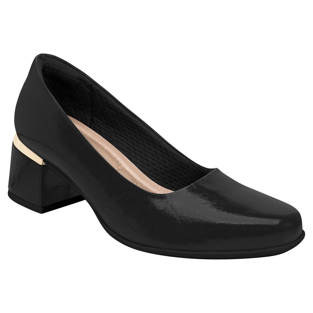 Sapato Feminino Salto Médio Verniz Preto Ouro Piccadilly 748009-32 Preto