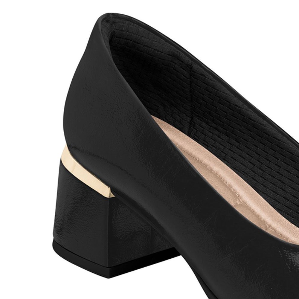 Sapato Feminino Salto Médio Verniz Preto Ouro Piccadilly 748009-32 Preto