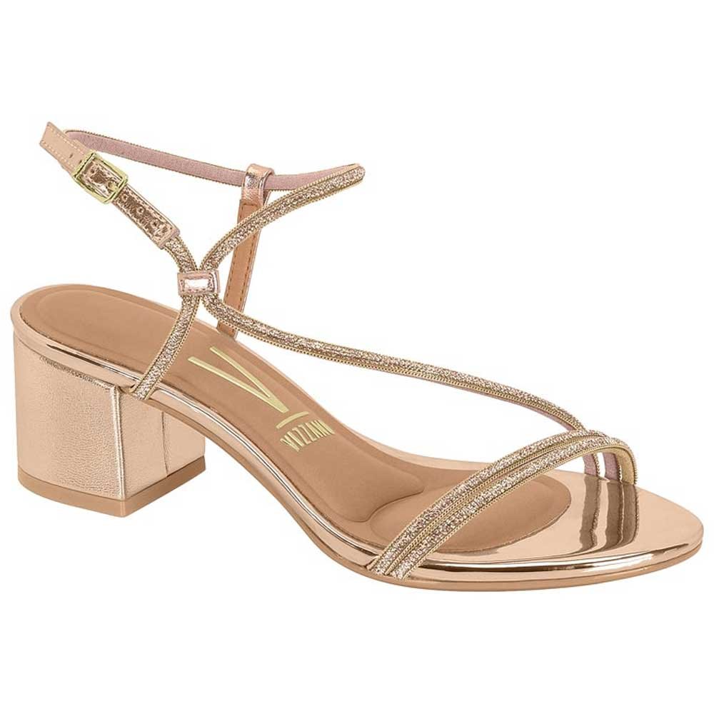 Sandália Feminina Salto Bloco Ouro Rosado Cristal Vizzano 6291.1175 Rosa