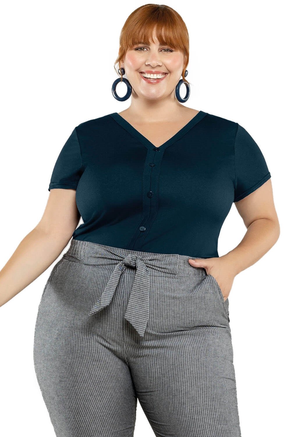 Blusa Plus Size Feminina Viscose e Botões Maelle Azul