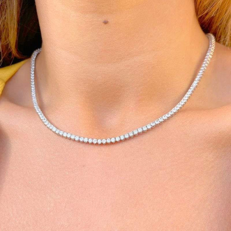 Colar Riviera 3 Pontas Zircônia Fecho Gaveta SemiJoia Rodio Prata