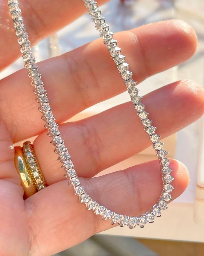 Colar Riviera 3 Pontas Zircônia Fecho Gaveta SemiJoia Rodio Prata