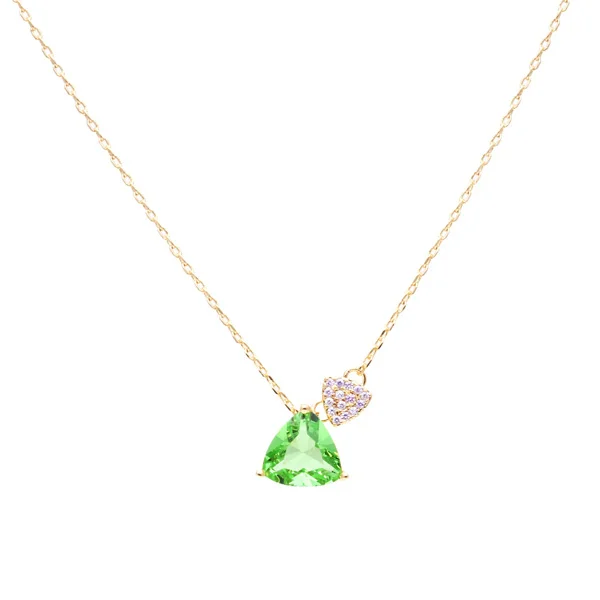 Colar Pingentes Cristal Verde Peridoto E Zirconias SemiJoia Dourado