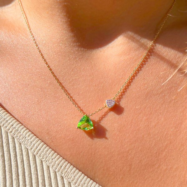 Colar Pingentes Cristal Verde Peridoto E Zirconias SemiJoia Dourado