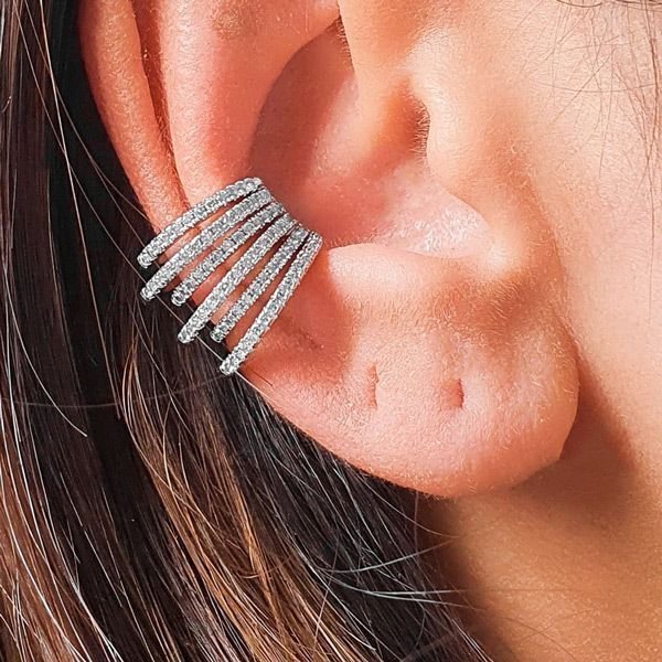 Brinco Ear Hook Piercing Unitário Zirconias Semi Joia Rodio Cor:Prata ...