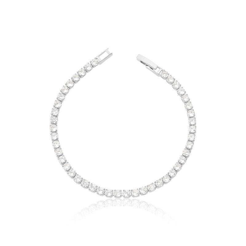 Pulseira Riviera Zircônias Semijoia Rodio Fecho Trava Prata