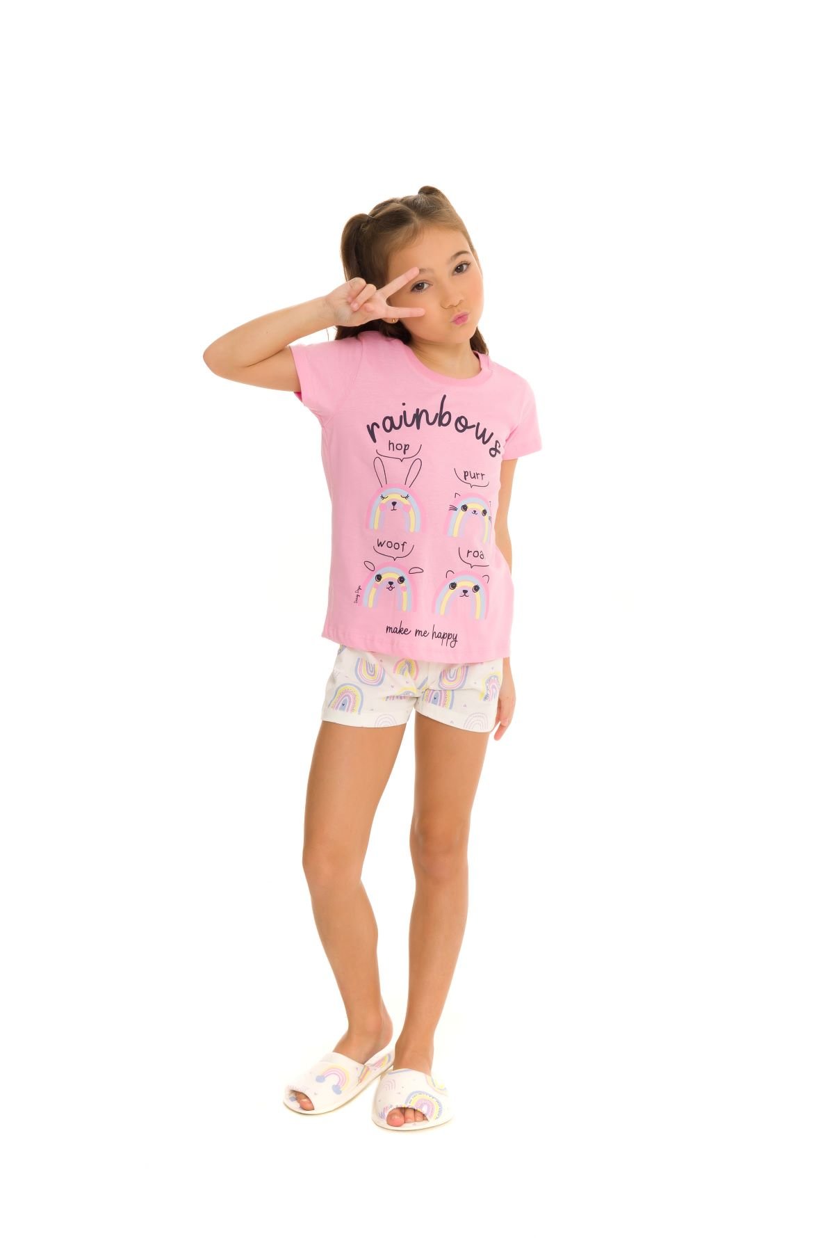 Pijama Infantil Curto Happy Evanilda Rosa