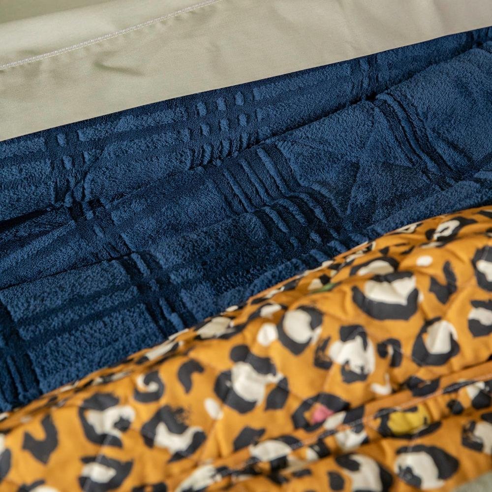 Kit Edredom Sherpa Dupla Face Xadrez Solteiro Azul - ARTEX Azul