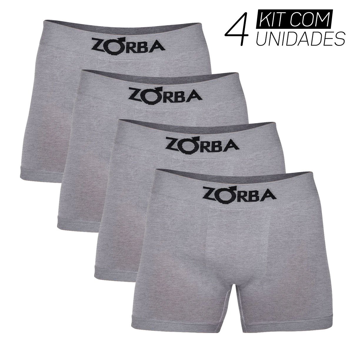Kit com 4 Cuecas Boxer sem Costura Algodão Confortável Zorba Cinza
