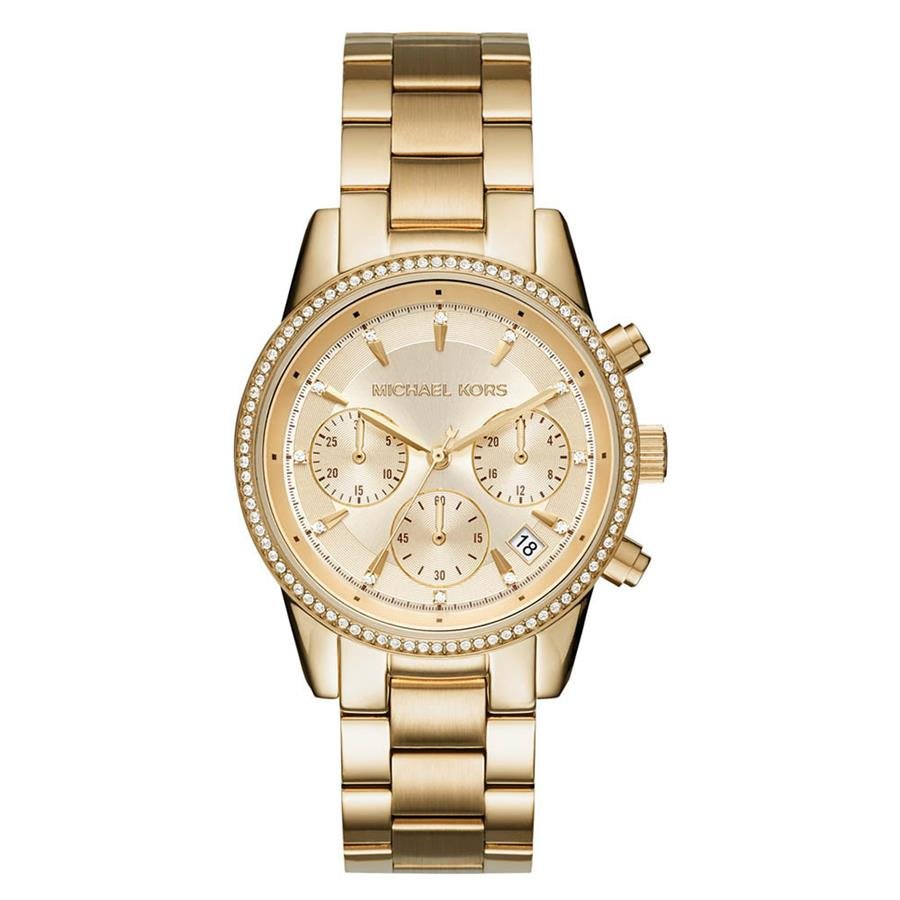 Relógio Michael Kors Feminino Ref: Mk6356/4dn Cronógrafo Dourado Dourado