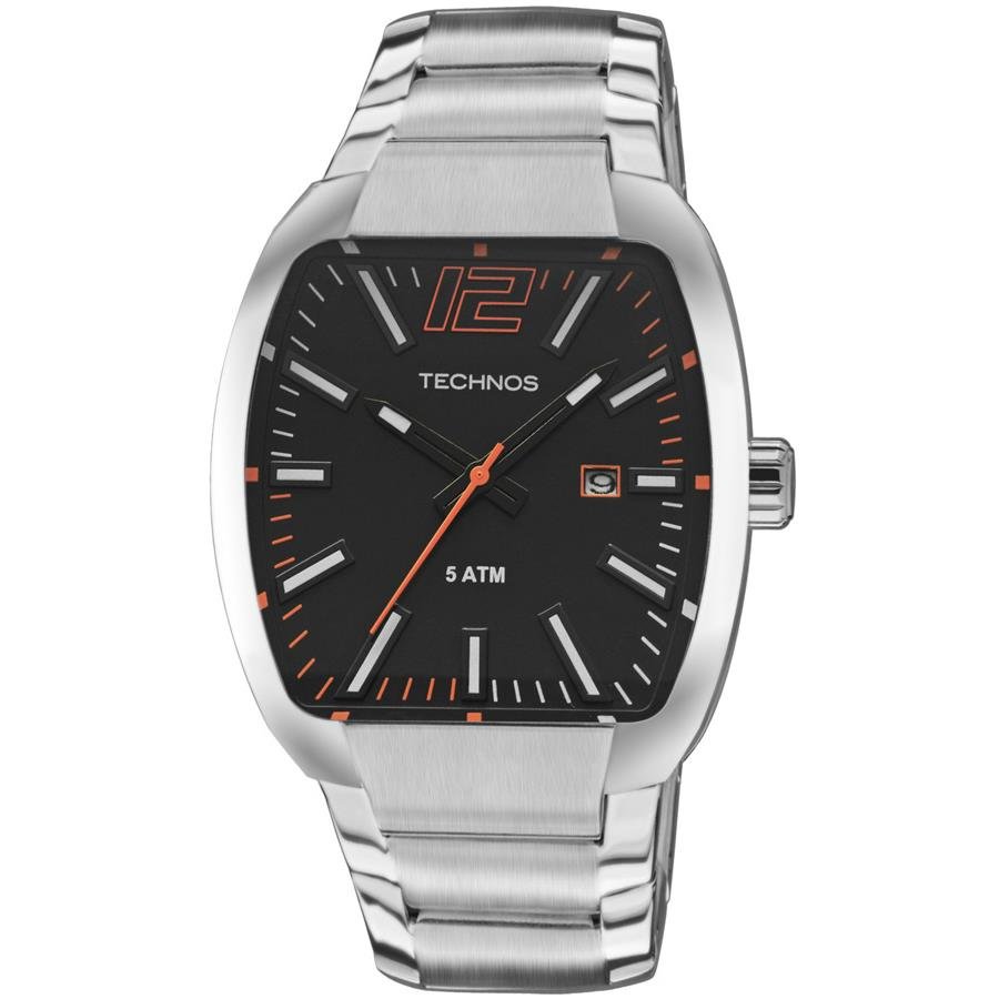 Relógio Technos Masculino Ref: 2115klh/1p Retangular Prateado Prata