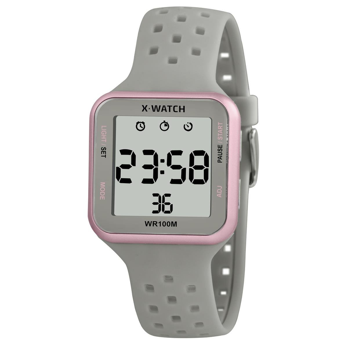 Relógio X-Watch Feminino Ref: Xlppd034w Bxgx Retangular Digital Cinza