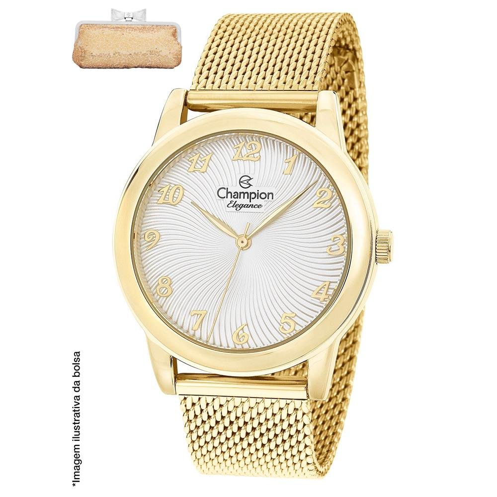 Relógio Champion Feminino Ref: Cn28455g Dourado Mesh Estojo Bolsa Dourado
