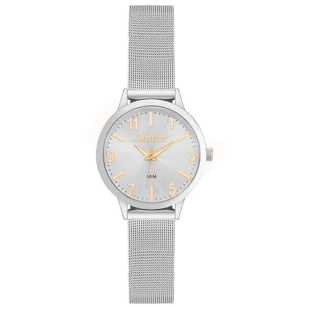 Relógio Condor Feminino Ref: Co2035ncz/4k Casual Mesh Prateado Preto